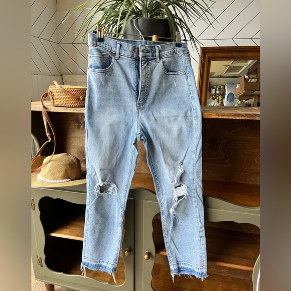 Express | Jeans | Express Super Rise Mom Jean Knee Hole Rips And Bottom ...